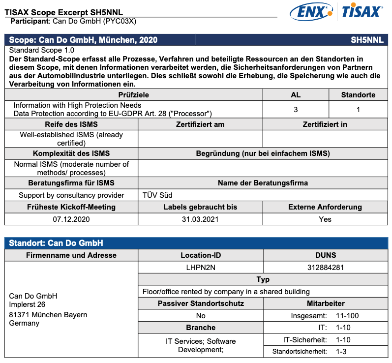 TISAX - Certificate
